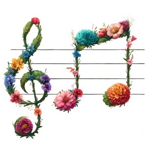 Music Notes Flowers Clipart | 12 High-quality Jpgs | Floral Music Note ...