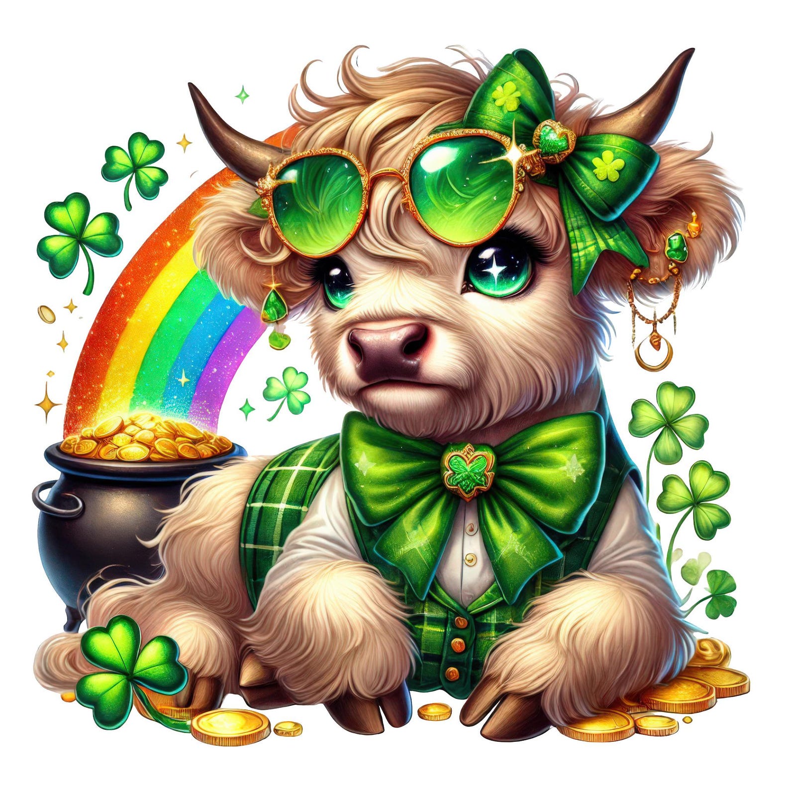 St Patricks Highland Cow Clipart: Irish Cow 12 PNG Bundle (digital ...