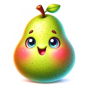 Cute Pear Clipart | Kawaii Fruit Art, Nursery Decor (digital Download ...