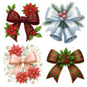 Christmas Bow Clipart Bundle: Festive Red Holiday Bows (digital ...