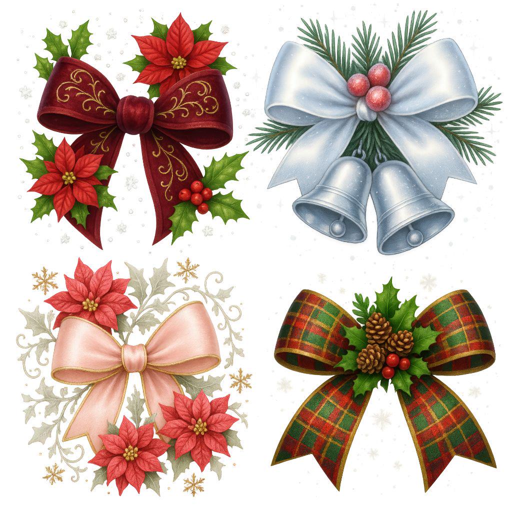 Christmas Bow Clipart Bundle: Festive Red Holiday Bows (digital ...