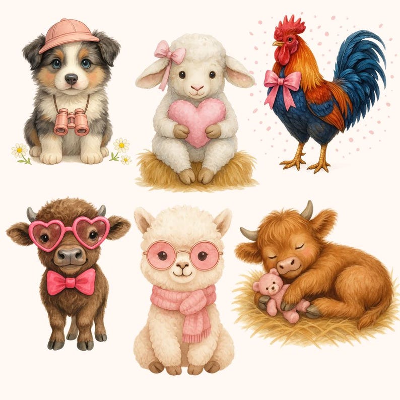 Cute Farm Animals Clipart Bundle, Kids Nursery Decor (PNG, Commercial ...