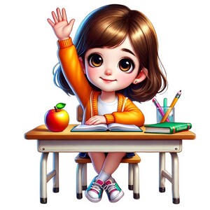 Back to School Girls Clipart | 10 High-quality Jpgs | Cute School Girls ...