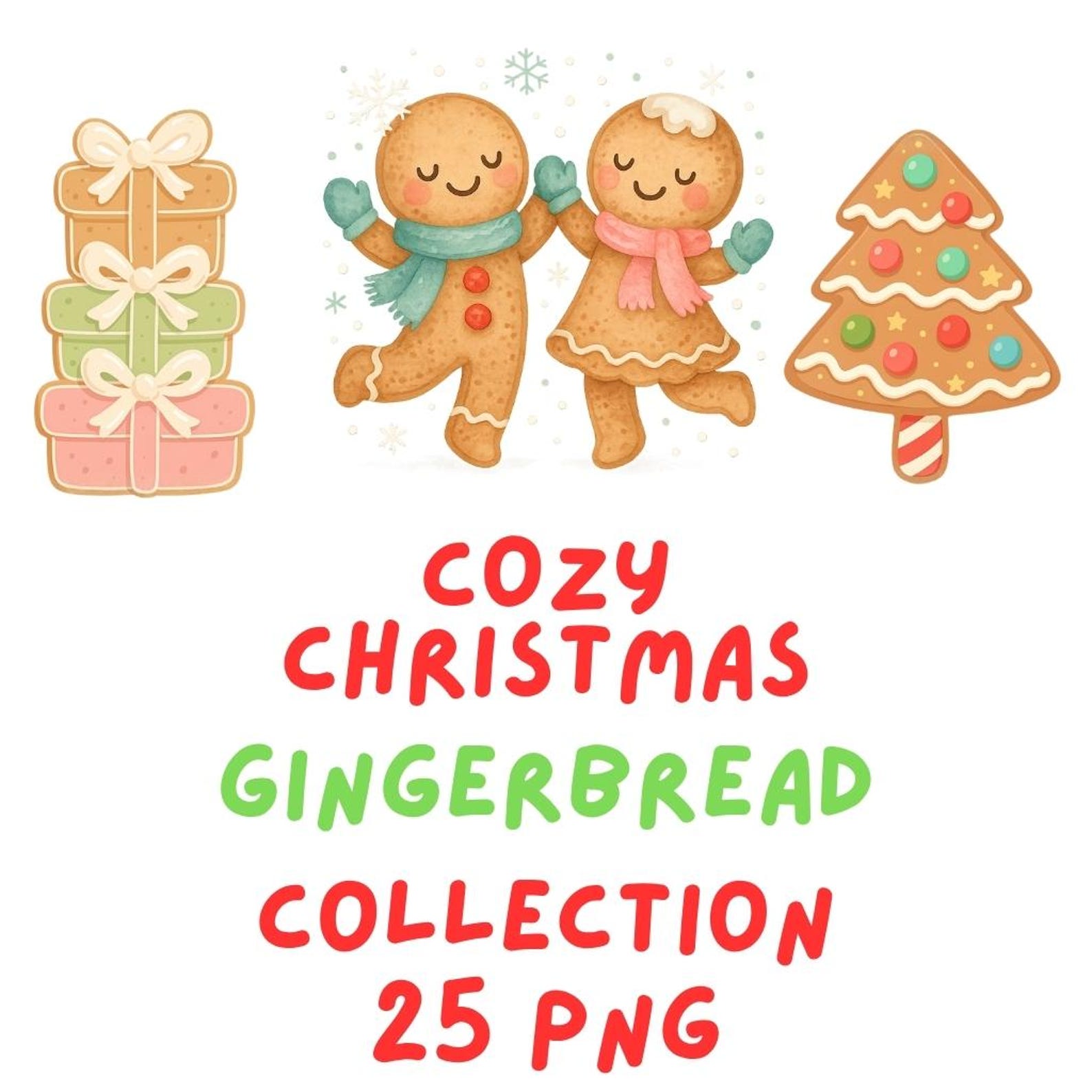 Gingerbread Christmas Clipart: Festive Gingerbread (digital Download ...