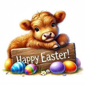Happy Easter Clipart | 10 High-quality Designs | Baby Highland Cow ...