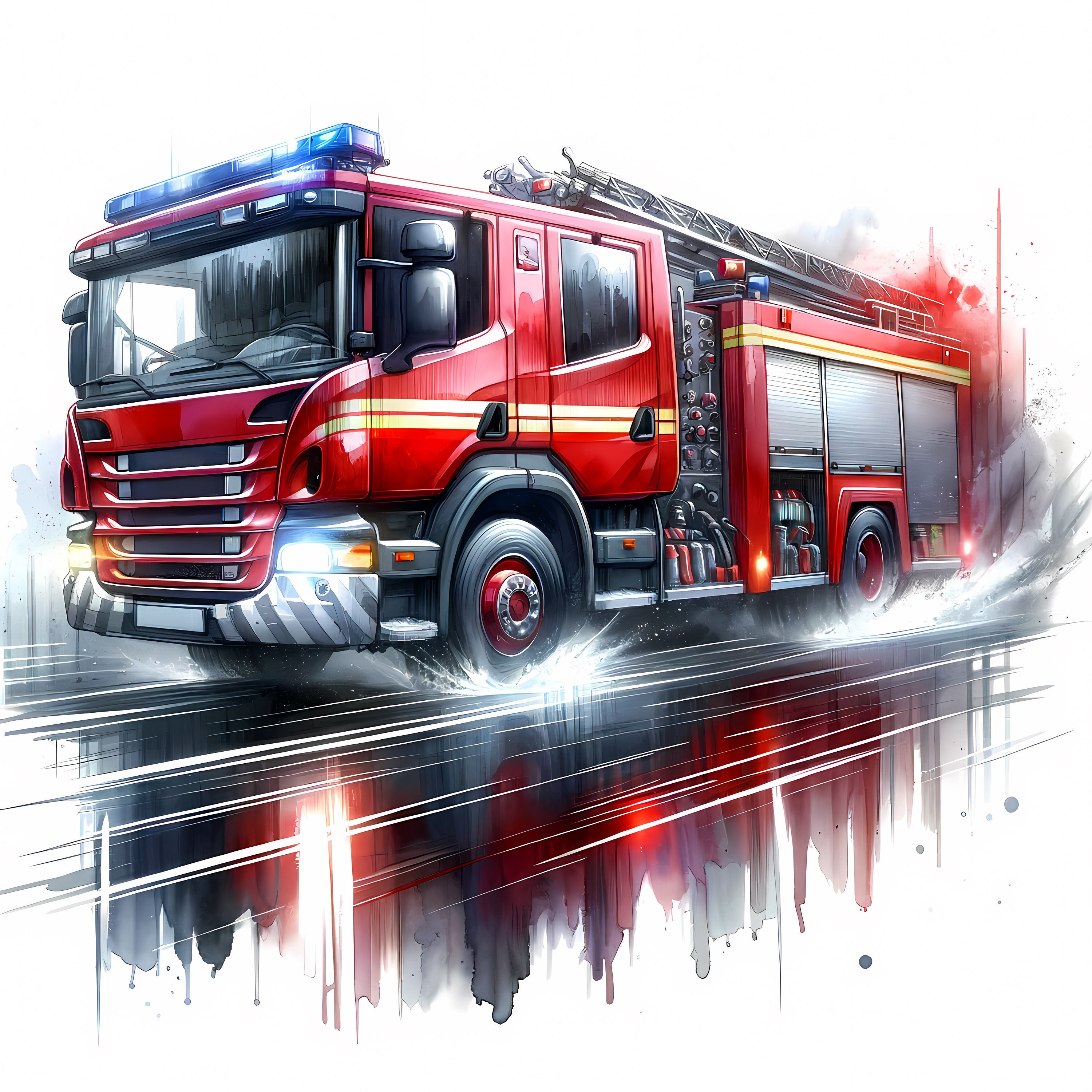 Fire Engine Clipart Bundle 12 High-quality Jpgs Wall Art Rescue Vehicle ...