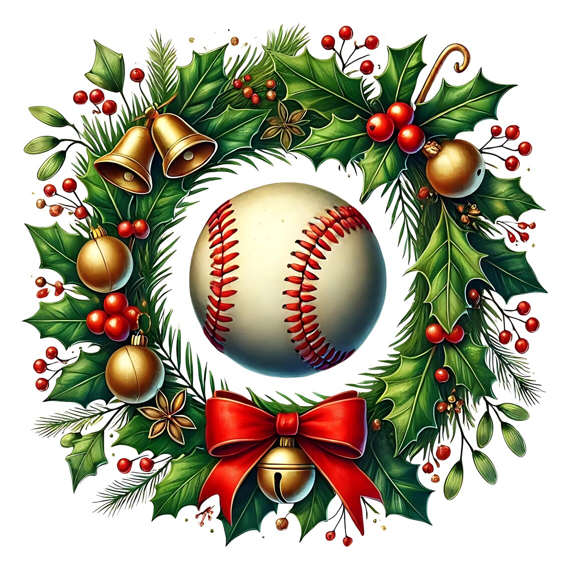 Christmas Baseball Clipart: Festive Holiday Sport Art (digital Download ...