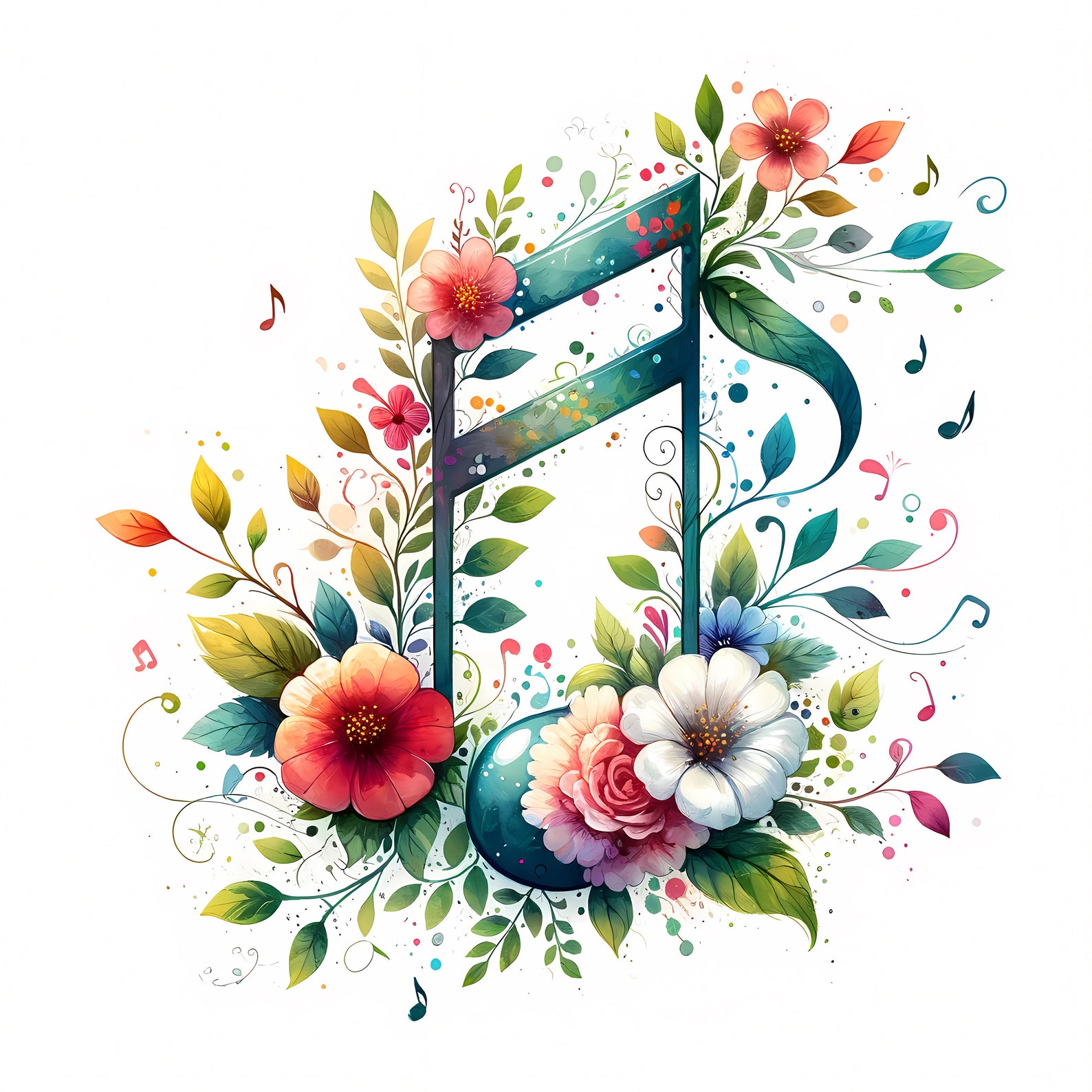 Floral Music Note Clipart: Watercolor Flower Accents (digital Download ...