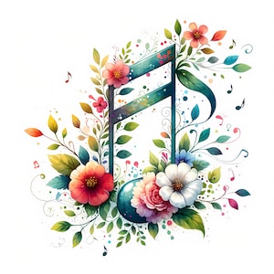 Floral Music Note Clipart - 12 High-quality Jpgs - Music Note Clipart ...