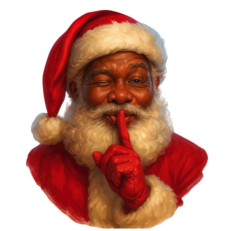 10 Funny African American Santa Clipart, Christmas PNG, Playful Black ...