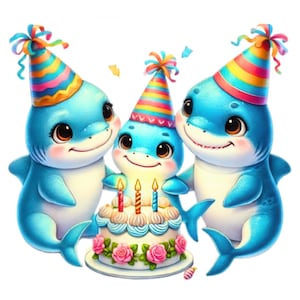Cute Shark Birthday Clipart | 11 High-quality Designs | Adorable Shark ...