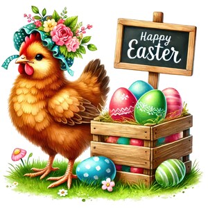Easter Chicken Clipart Bundle, Floral Spring Design (digital Download ...
