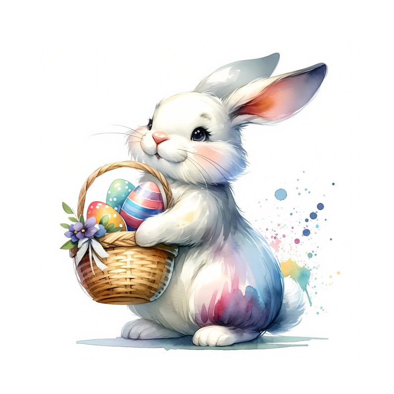 12 Cute Easter Bunny Clipart, Rabbit Clipart, Printable Watercolor ...