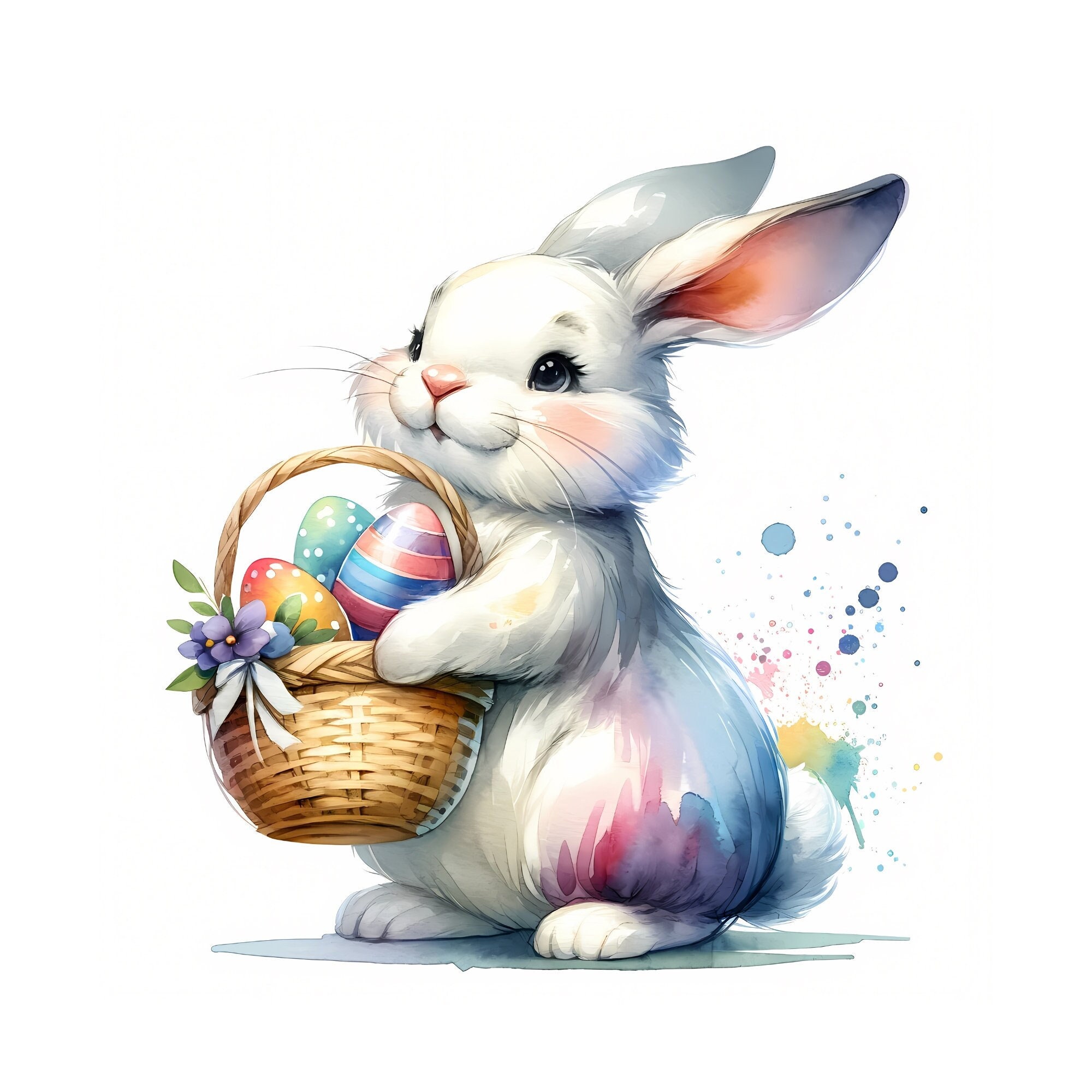 12 Cute Easter Bunny Clipart, Rabbit Clipart, Printable Watercolor ...