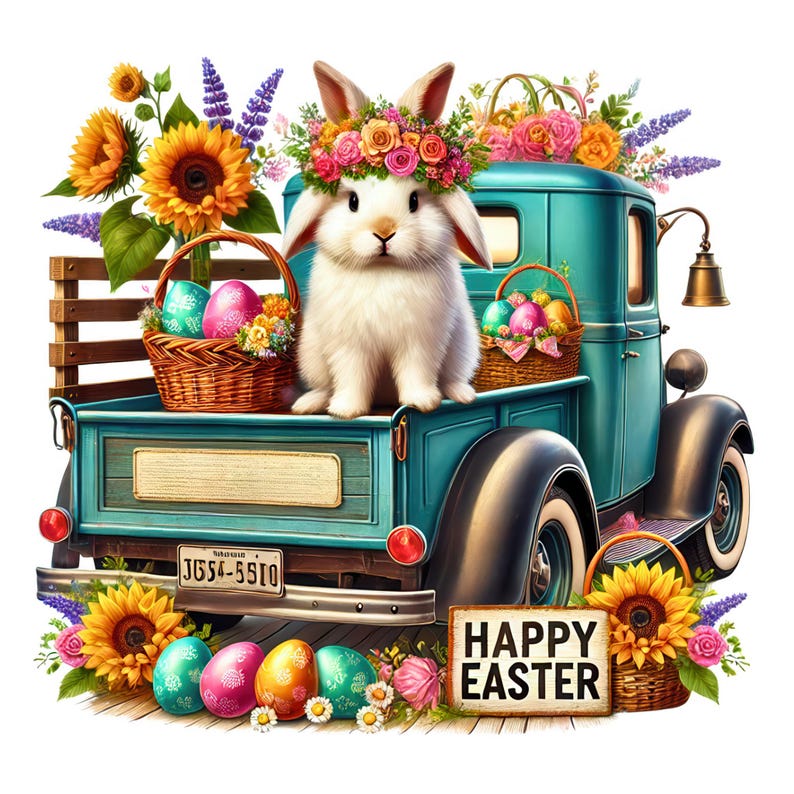 Easter Bunny Truck Clipart: Vintage Easter Designs (digital Download ...