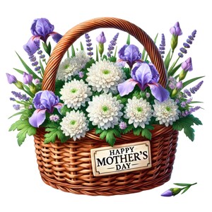 Mother's Day Flower Basket Clipart: Floral PNG, JPG (digital Download ...