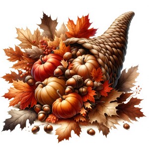 Thanksgiving Cornucopia Clipart: Autumn Harvest Art (digital Download ...