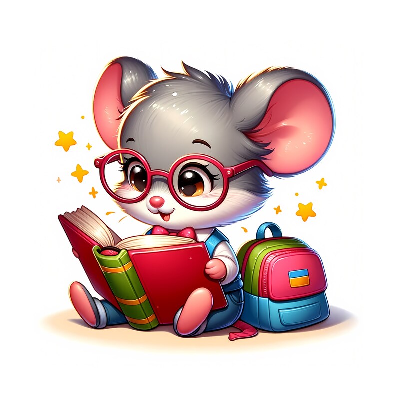 Little Mouse Student Reading a Book Clipart Bundle 11 High-quality Jpgs ...