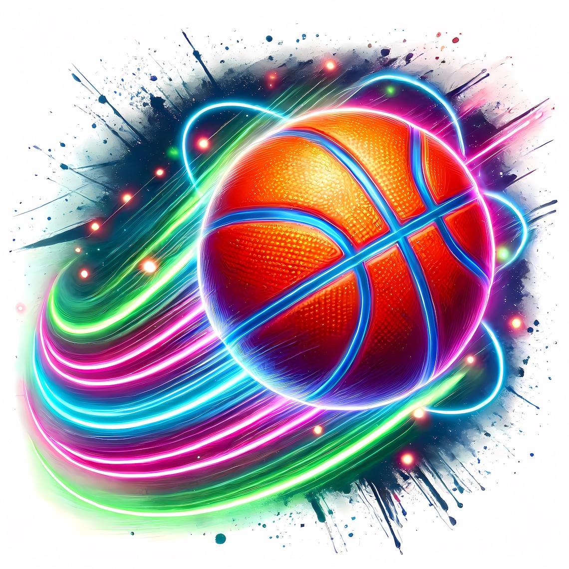Neon Glow Basketball Clipart | Sports Art Printable (digital Download ...