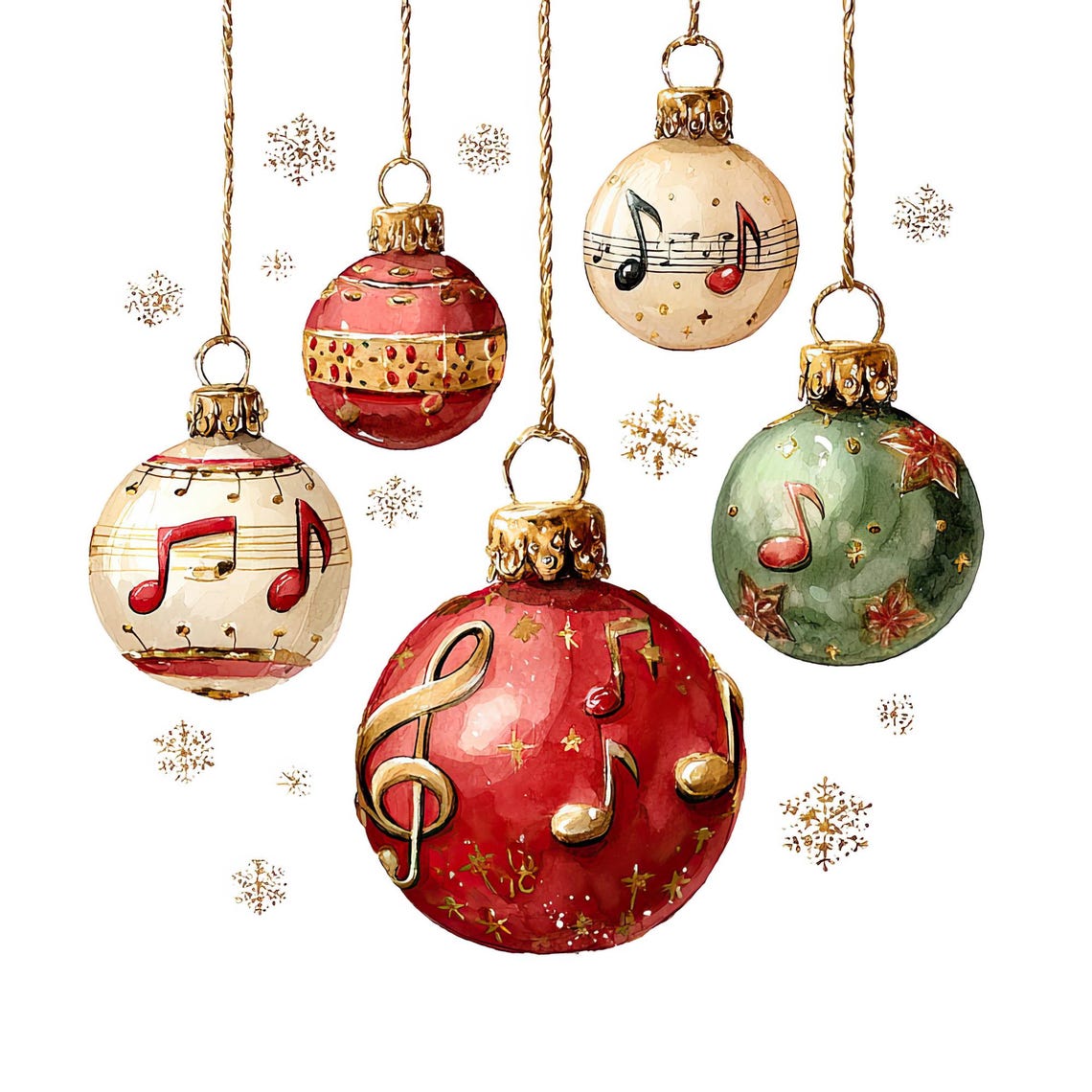 Christmas Ornaments Music Notes Clipart | Festive Musical Graphics ...