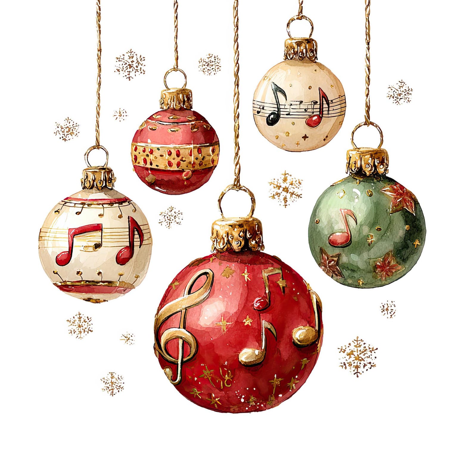 Christmas Ornaments Music Notes Clipart | Festive Musical Graphics ...