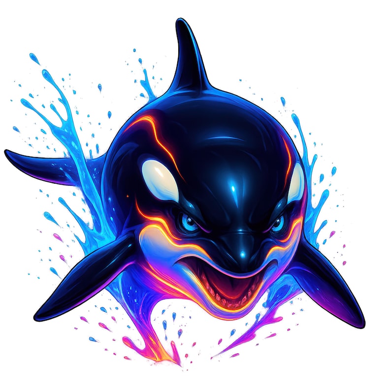 Neon Orca Clipart: Glowing Whale PNG Bundle - Commercial Use - Etsy