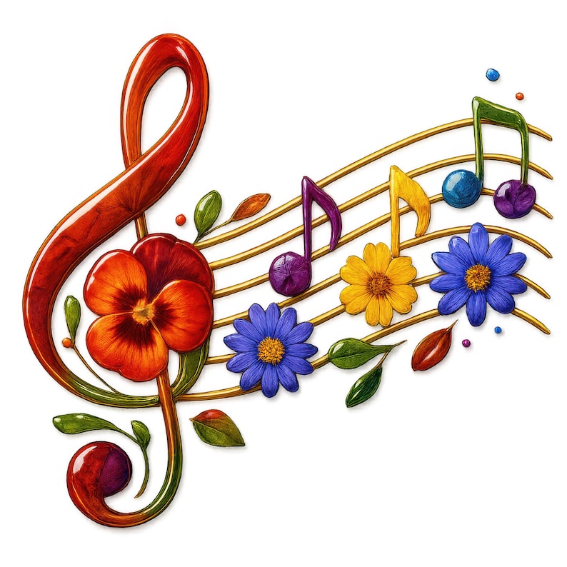 Floral Music Note Clipart, High-quality Pngs (commercial Use) - Etsy
