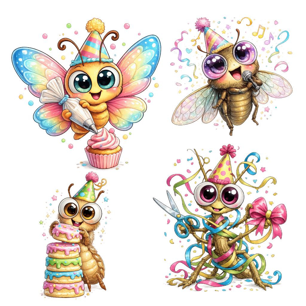 Insects Birthday Clipart, Bee Butterfly Ladybug Graphics (digital ...