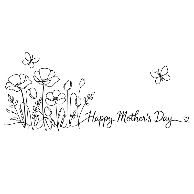 Floral Mother’s Day Clipart, Mom Hand Drawn Outline Graphics, Digital ...