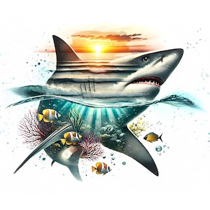 Shark Clipart | 12 High-quality Jpgs | Majestic Shark Ocean Clipart ...