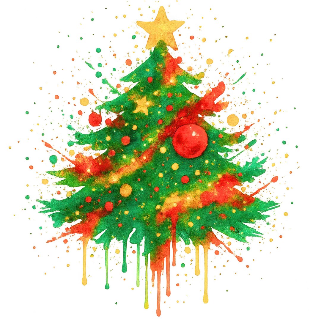 Splash Christmas Tree Clipart, Hand Painted Xmas Tree, Watercolor ...