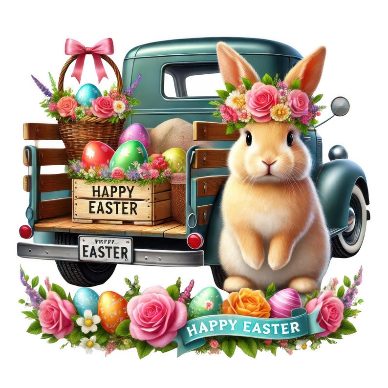 Easter Bunny Truck Clipart: Vintage Easter Designs (digital Download ...