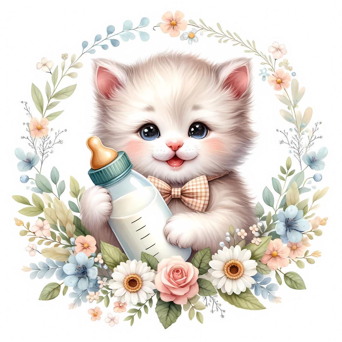 Kitten With Baby Bottle Clipart 12 High-quality Jpgs Baby Shower, Card ...