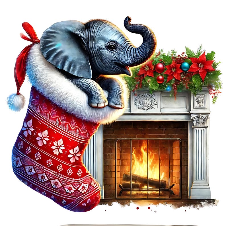 10 Festive Elephant Christmas Clipart Bundle: Holiday Animal Jpgs ...