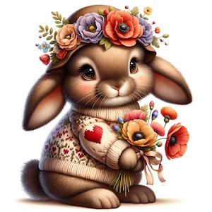 Floral Easter Bunny Clipart | 12 High-quality Jpgs | Spring Flowers ...