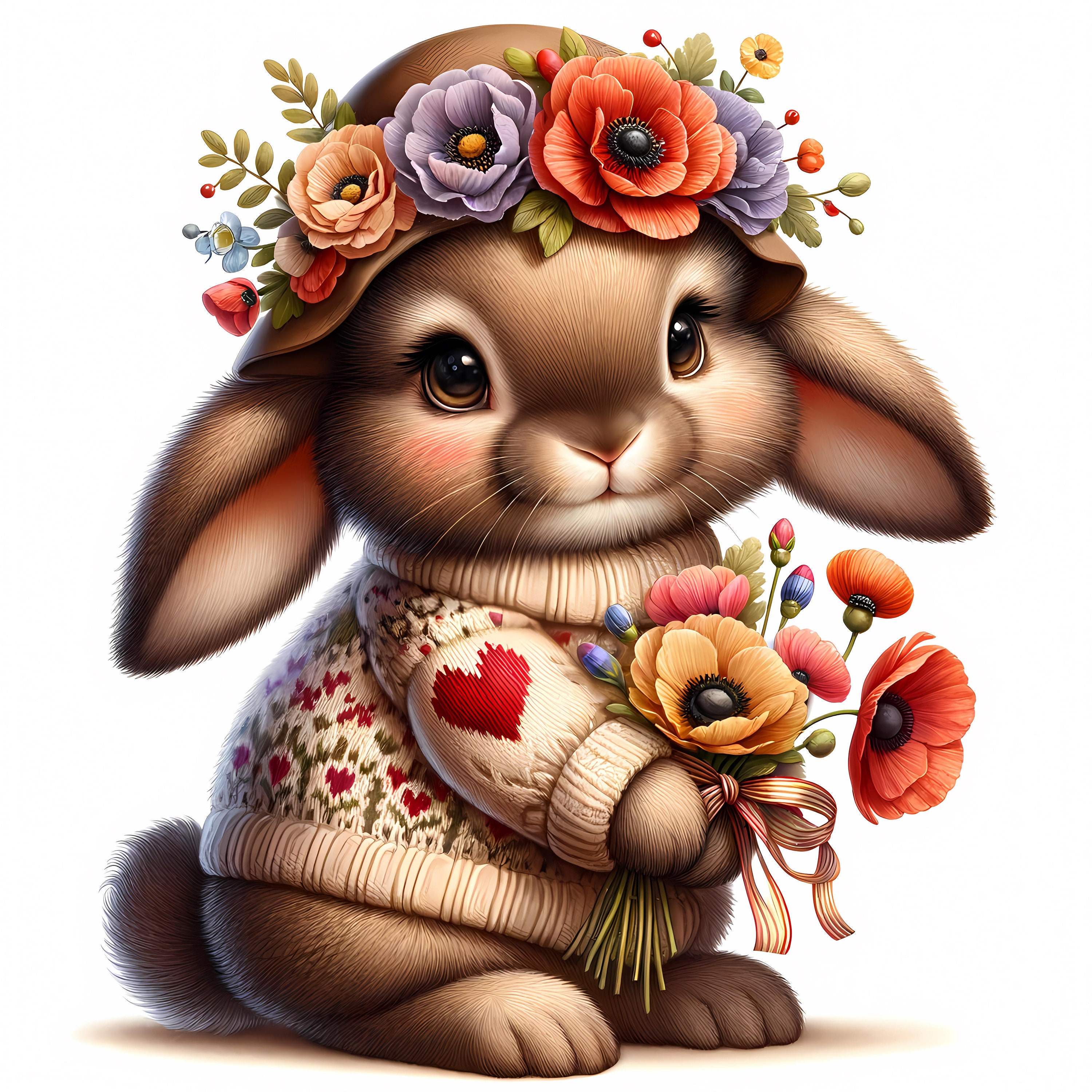 Cute Bunny With Flowers Clipart 12 High-quality Jpgs Bundle Wall Art ...
