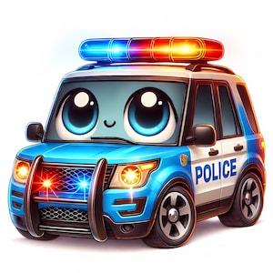 Cute Car Police Clipart | Playful Nursery Art (digital Download) - Etsy
