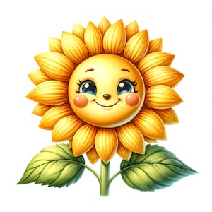 Smiling Sunflower Clipart Watercolor Charming Sunflower Kids