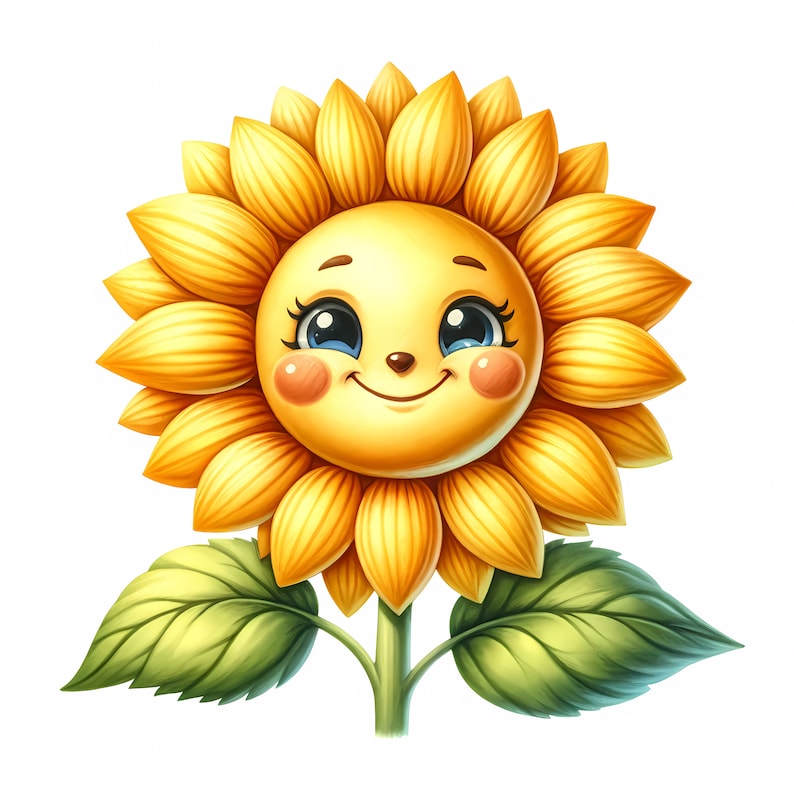 Smiling Sunflower Clipart: Watercolor Charming Sunflower Kids ...