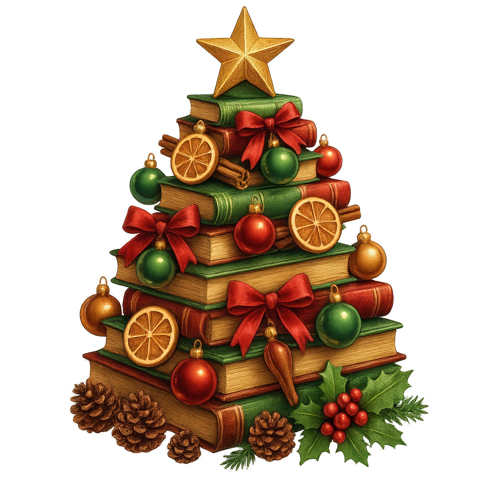 Book Christmas Tree Clipart: Festive Book Stack PNG (digital Download ...