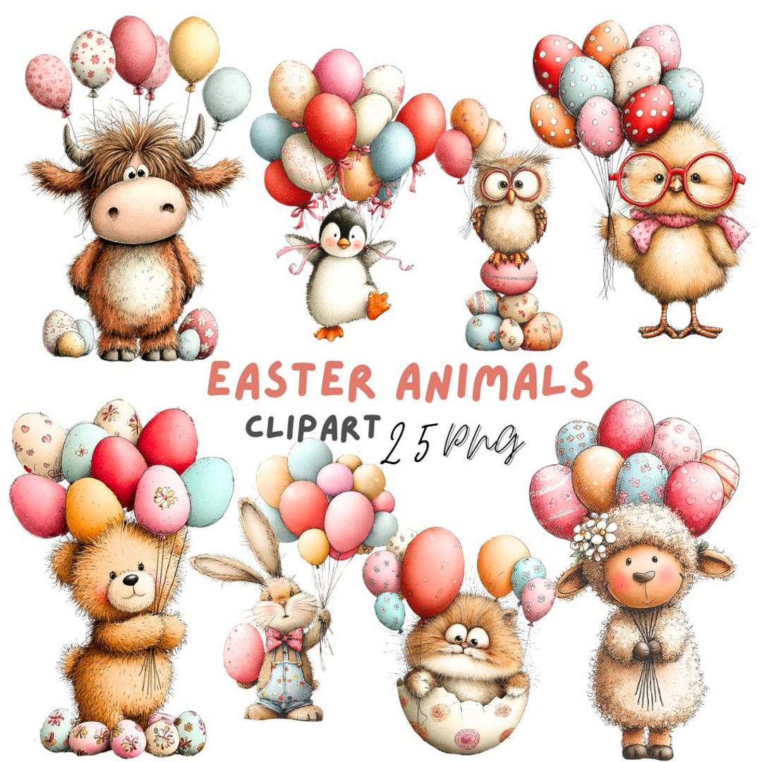 Animals Easter Day Clipart: Whimsical Festive Graphics, Digital ...