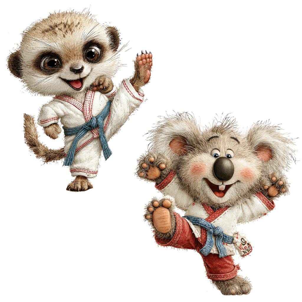 Animals Karate Poses Clipart: Whimsical Graphics, Digital Download, 16 ...