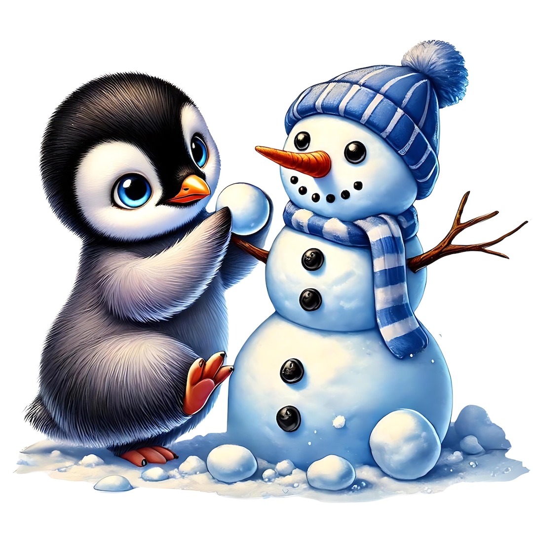 Christmas Penguin Clipart | 10 High-quality Jpgs | Festive Cute ...