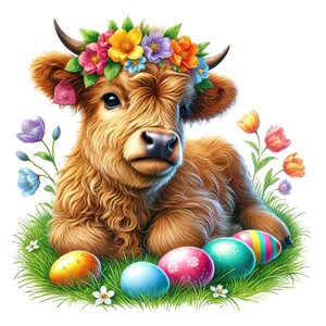 Happy Easter Clipart | 10 High-quality Designs | Baby Highland Cow ...
