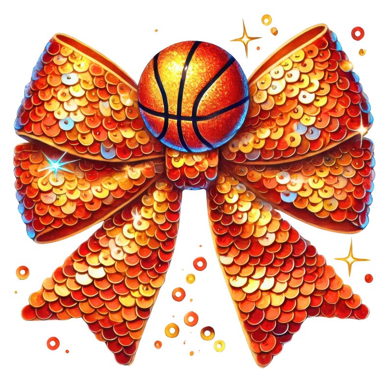 Basketball Sequin Bow Clipart: Sports Art (10 PNG/JPG, Digital Download ...