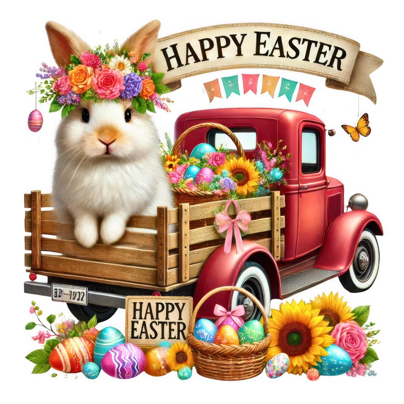 Easter Bunny Truck Clipart: Vintage Easter Designs (digital Download ...
