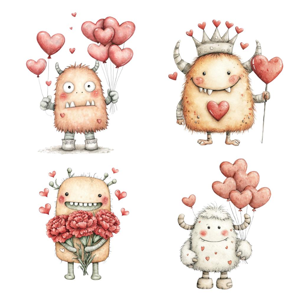 Valentine Adorable Monster Clipart: Whimsical Graphics (digital ...