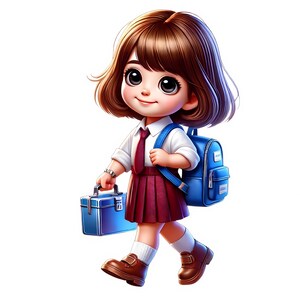 Back to School Girls Clipart | 10 High-quality Jpgs | Cute School Girls ...