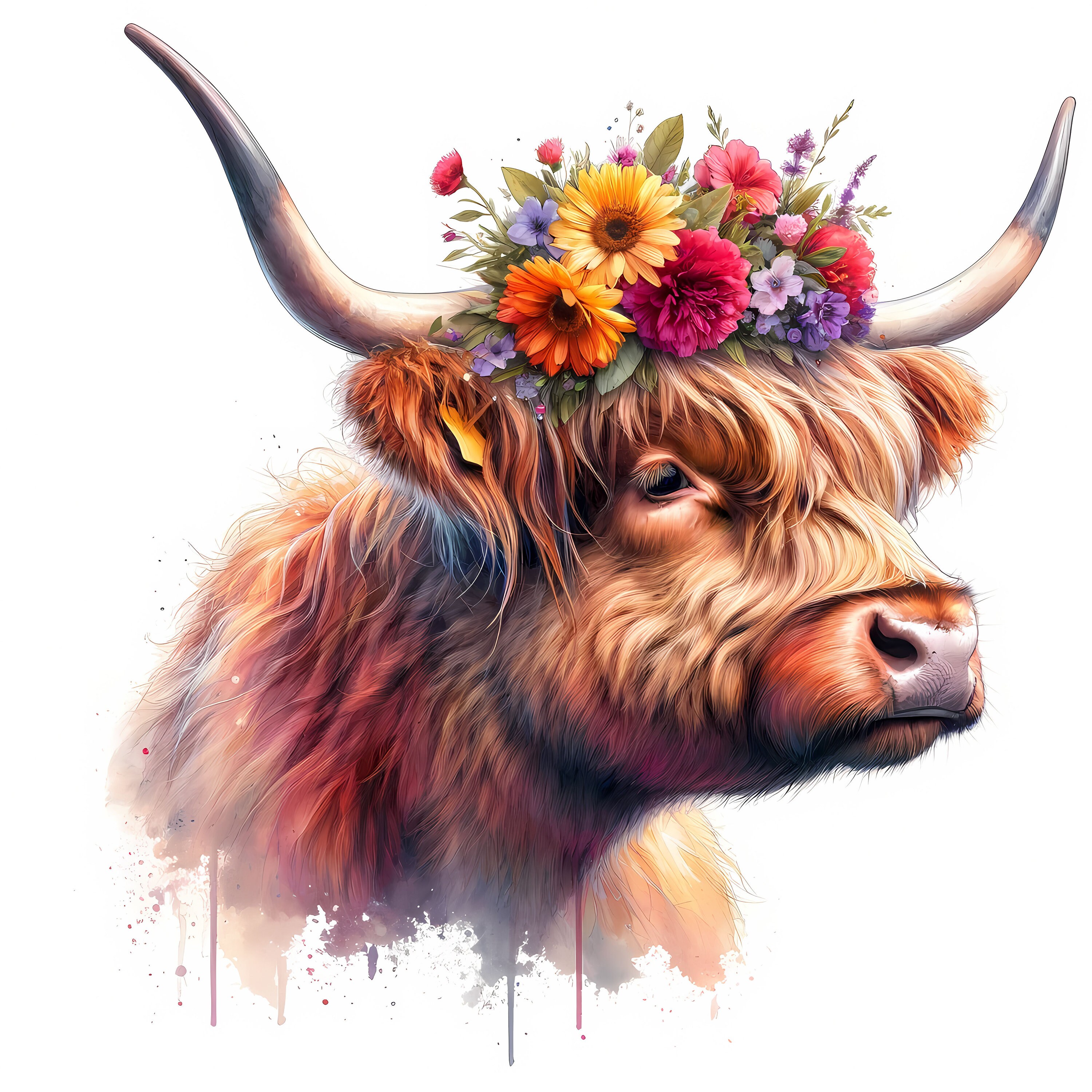 Highland Cow Floral Crown Clipart 10 High-quality Jpgs Highland Cow ...