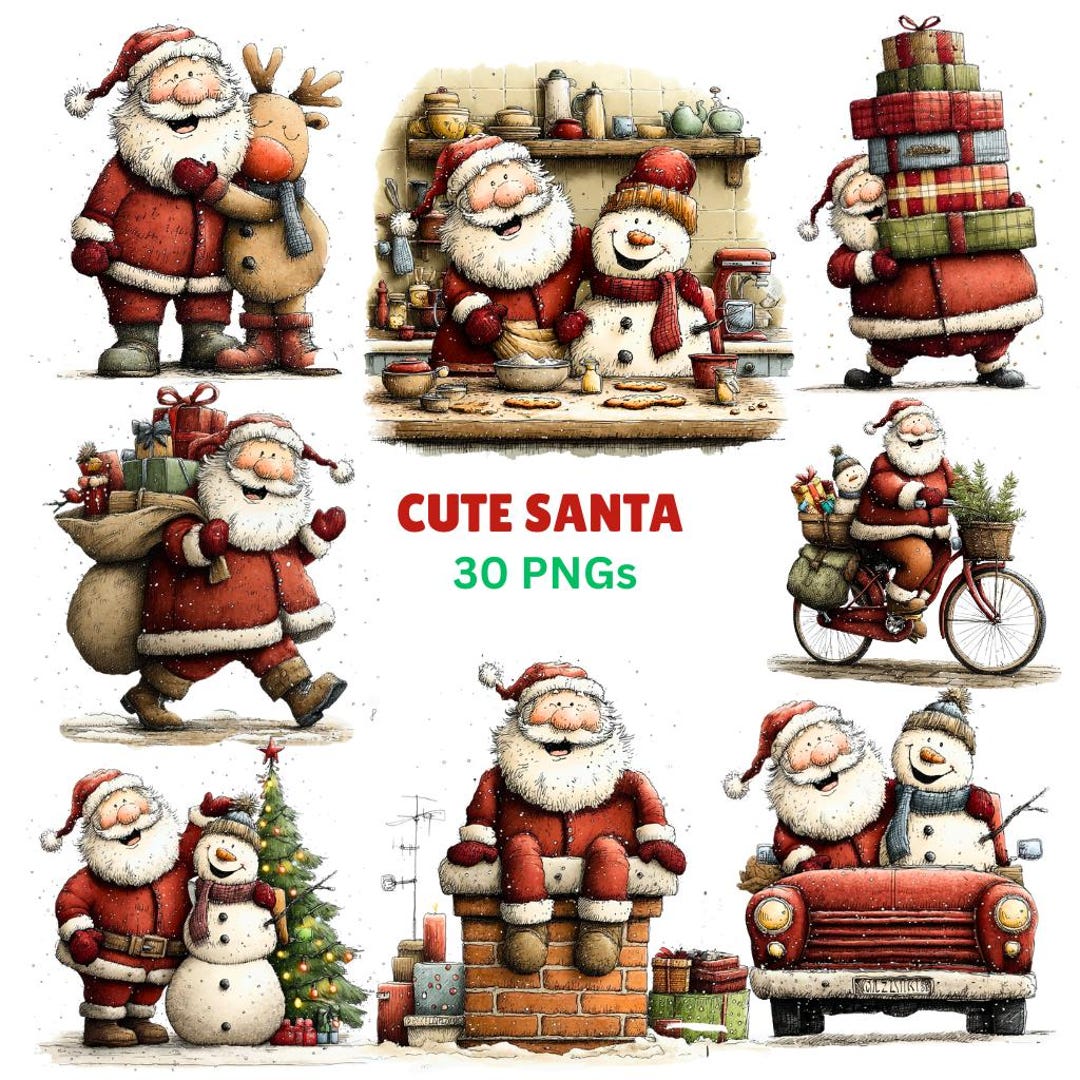 Santa Claus Clipart: Whimsical Christmas Graphics (digital Download) 30 ...